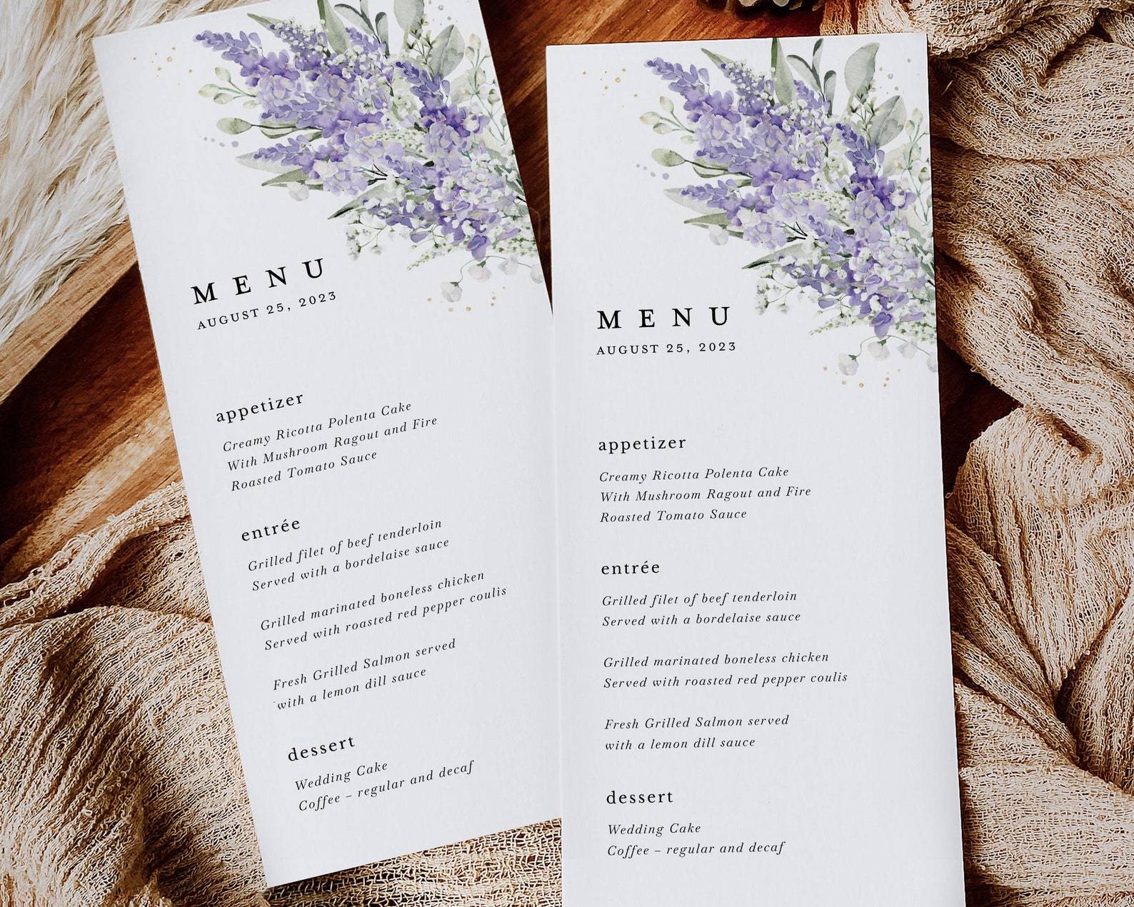 Lavender Wedding Menu Cards Template, Lilac Floral Reception Menu ...