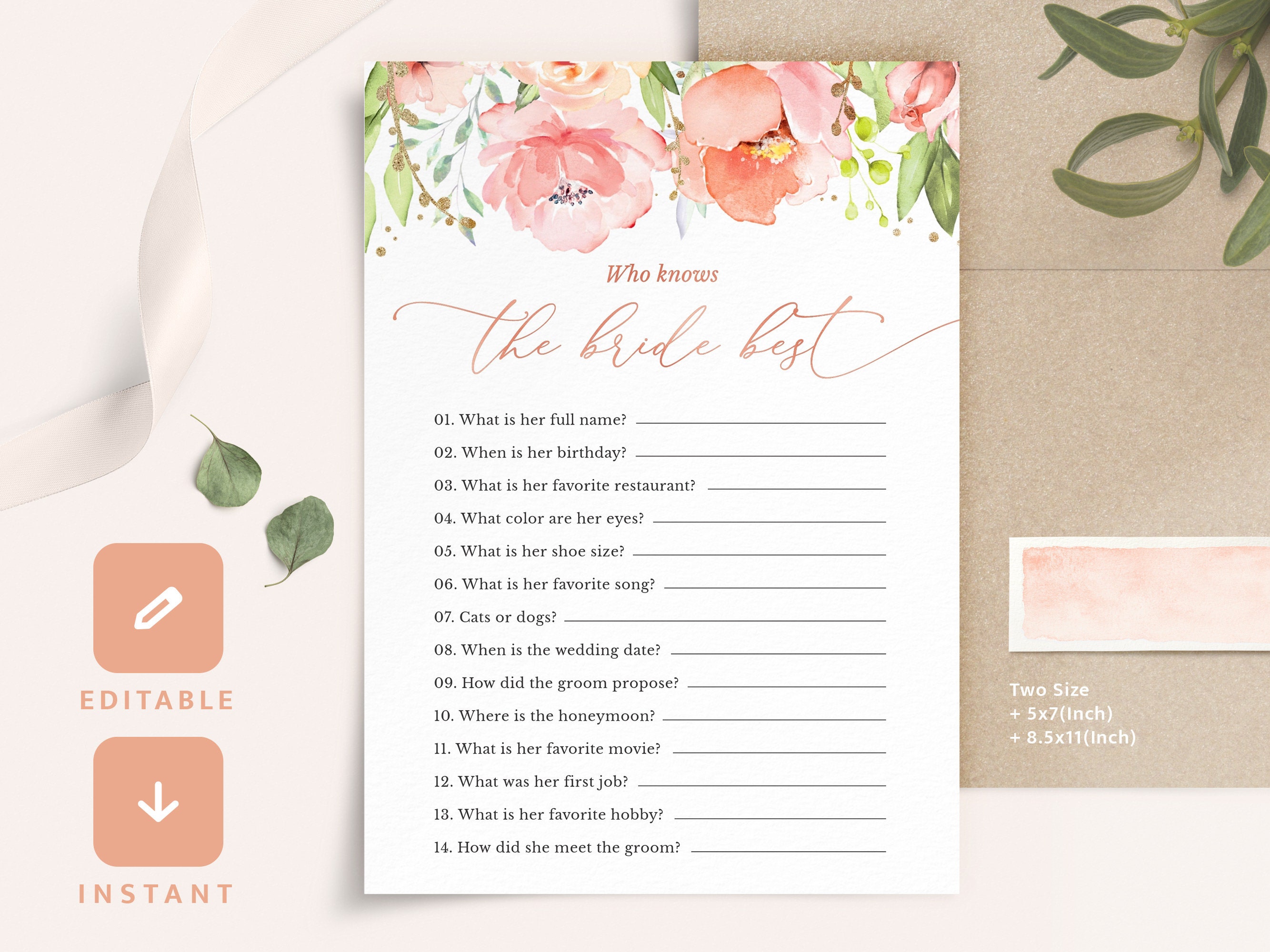 Editable Bridal Shower Games Who Knows The Bride Best Virtual | Etsy