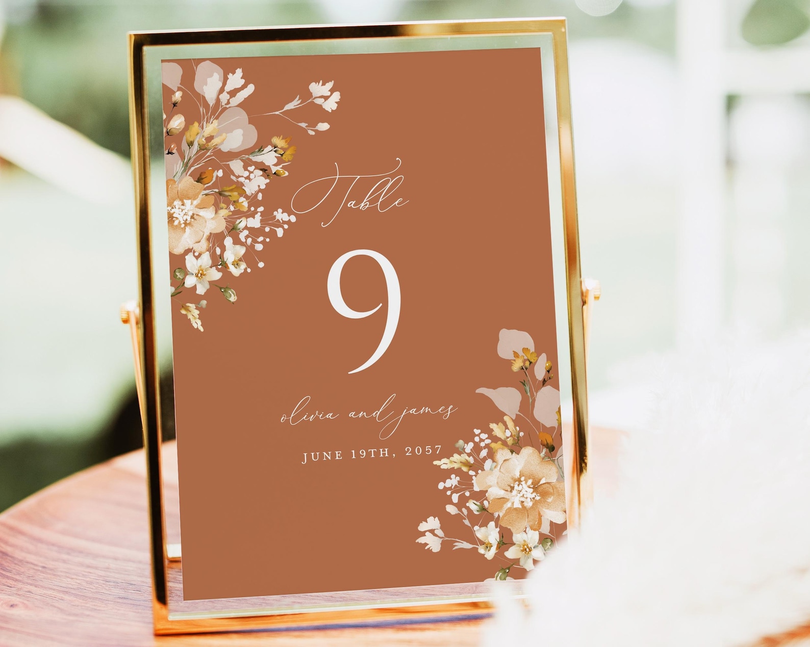 Terracotta Wedding Table Numbers Card Template, Boho Floral Table ...