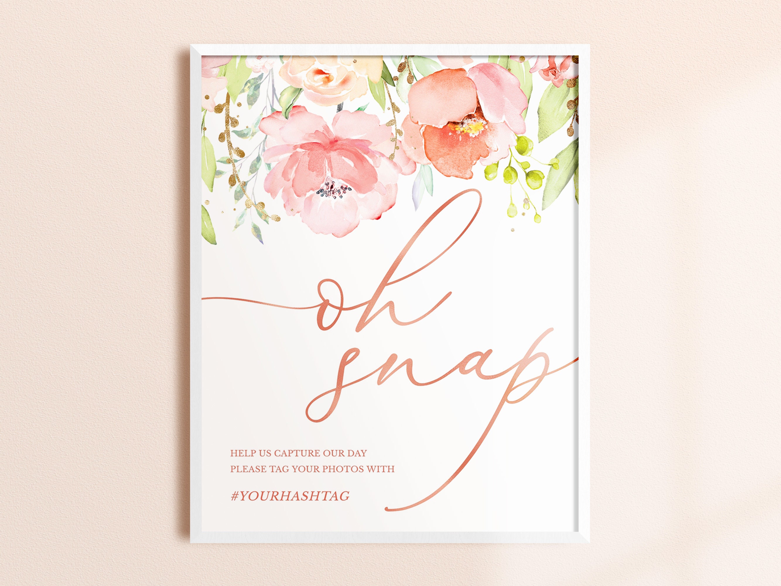 Oh Snap Sign Bridal Shower Wedding Photo Booth Table Hashtag Blush Pink ...