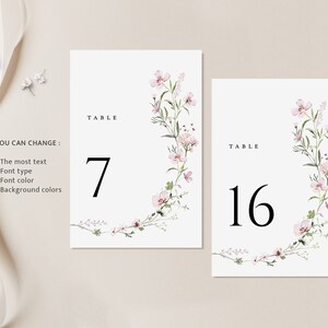 Blush Pink Wedding Table Number Template, Floral Boho Table Numbers ...