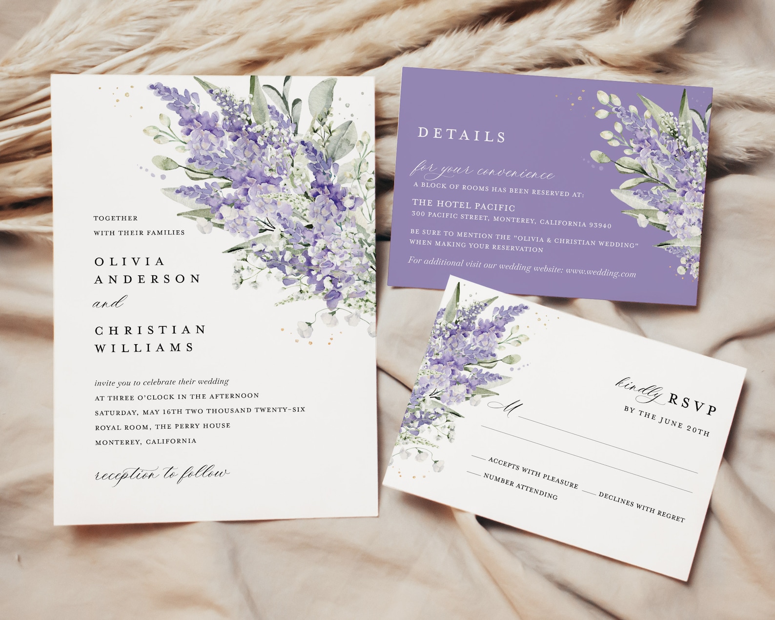 Lavender Wedding Invitation Suite Template, Lilac Invite Set, Sage ...
