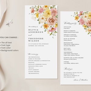 Colorful Pastel Wedding Programs Template, Boho Ceremony Program ...