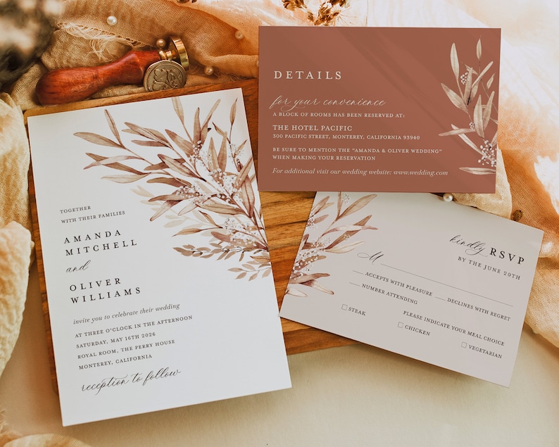 Terracotta Wedding Invitation Template Rustic Fall Wedding - Etsy