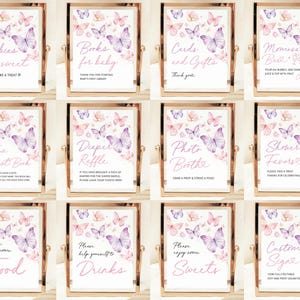 Little Butterfly Baby Shower Signs Bundle Template, Printable Editable ...