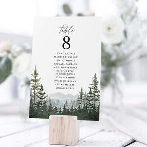 Mountain Wedding Seating Chart Card Template, Woodland Table Numbers ...