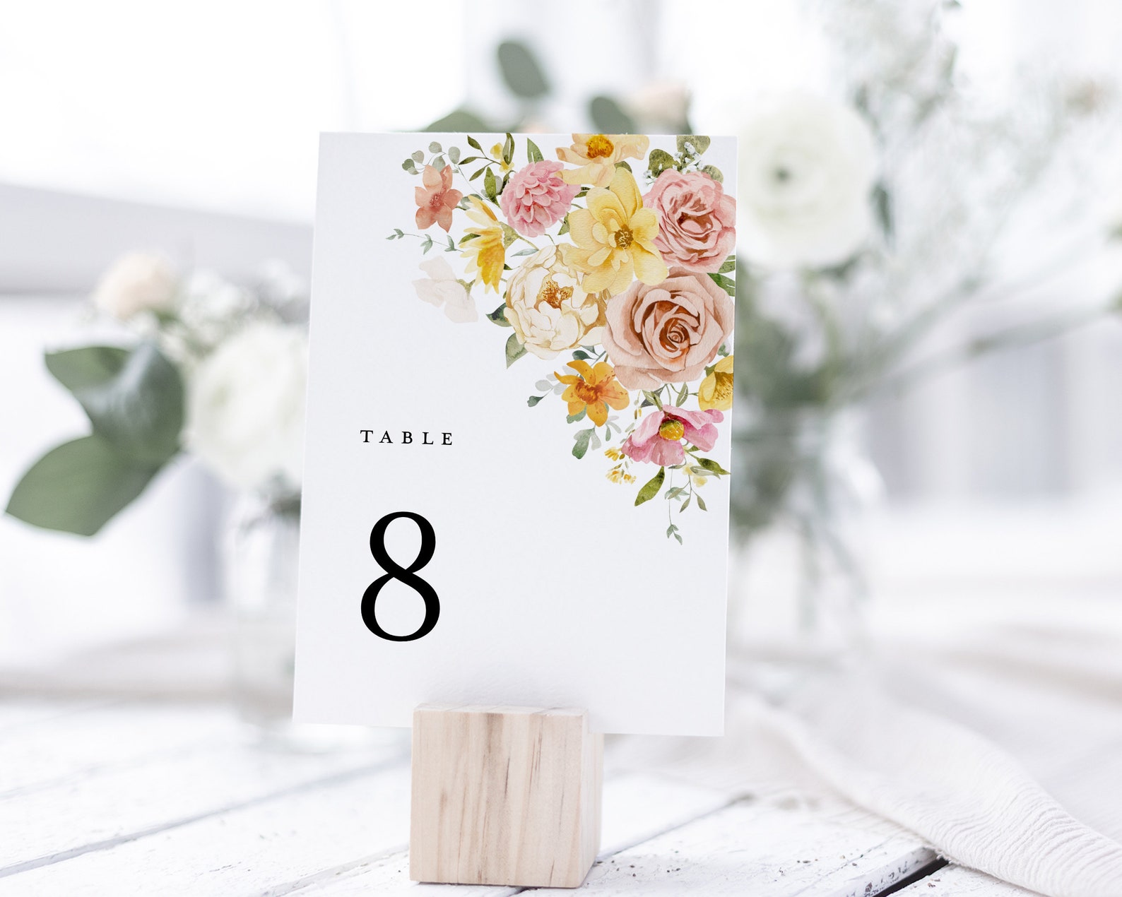 Colorful Pastel Wedding Table Numbers Card Template, Floral Pink Yellow ...
