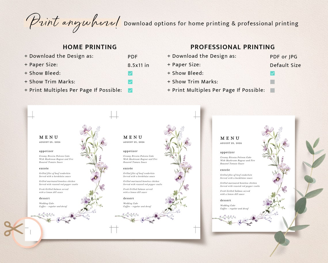 Lavender Wedding Menu Template Boho Lilac Reception Menu - Etsy