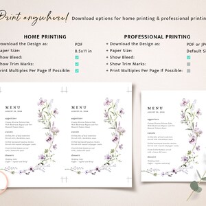Lavender Wedding Menu Template, Boho Lilac Reception Menu Cards ...