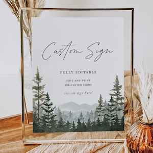Mountain Custom Wedding Sign Template, Woodland Forest Reception Table ...