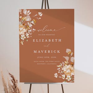 Terracotta Wedding Welcome Sign Template, Boho Floral Burnt Orange ...