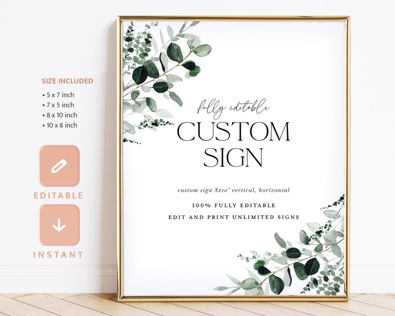 Sage Green Custom Wedding Sign Template, Greenery Reception Table Decor ...