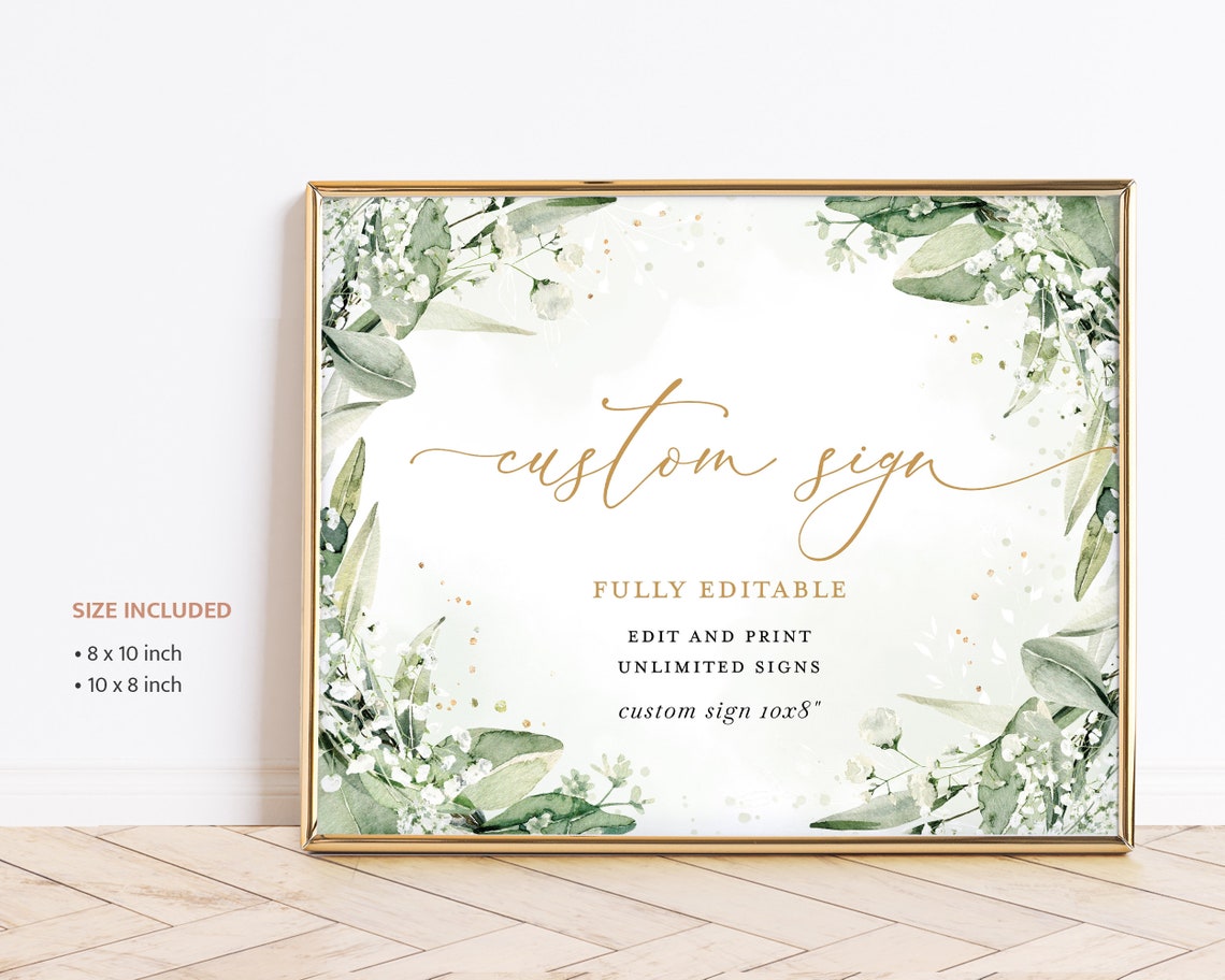 Boho Greenery Custom Wedding Sign Template Reception Table - Etsy