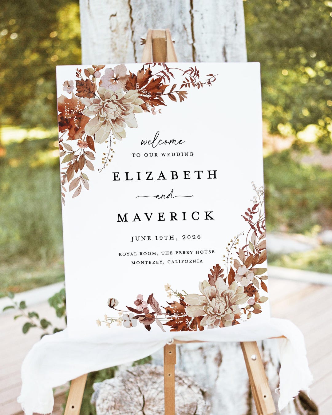Terracotta Wedding Welcome Sign Template, Fall Rustic Greenery ...