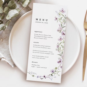 Lavender Wedding Menu Template, Boho Lilac Reception Menu Cards ...