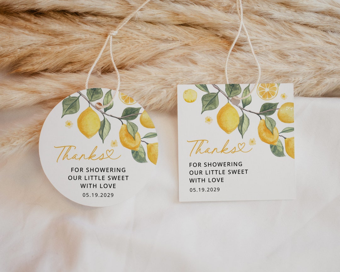 Sweet Little Lemon Thank You Favors Tags Template, Baby Shower Editable ...