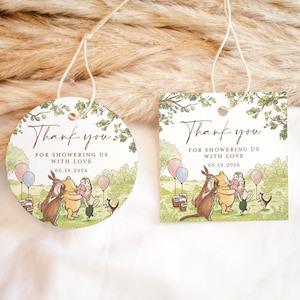 Winnie the Pooh Thank You Favors Tags Template, Baby Shower Editable ...