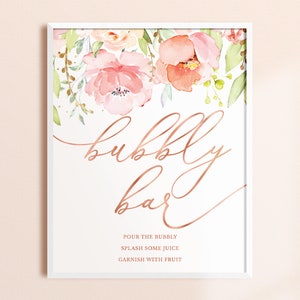 Bubbly Bar Sign, Blush Pink Shower Sign, Rose Gold Shower Decorations ...