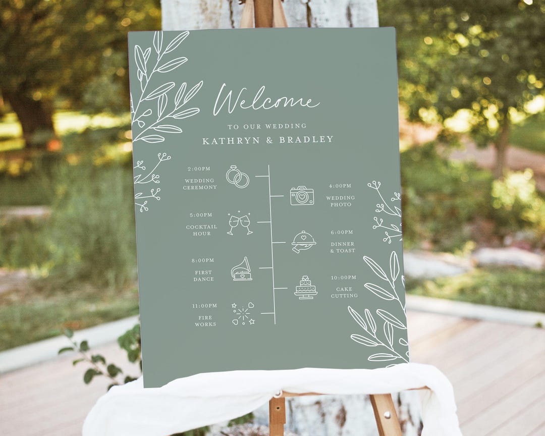 Sage Wedding Timeline Welcome Sign Template, Minimalist Program Poster ...