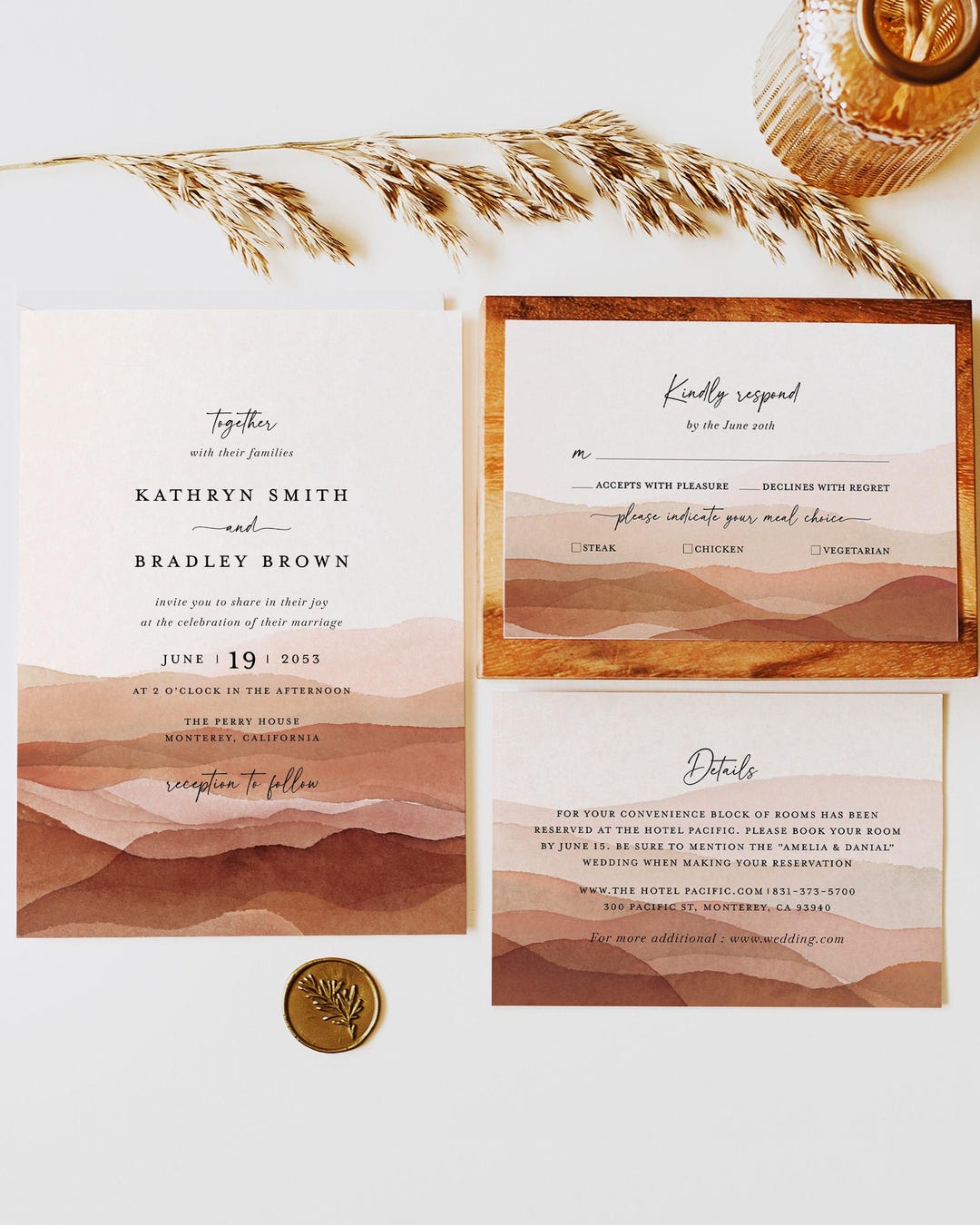 Terracotta Modern Wedding Invitation Template Set, Desert Wedding ...
