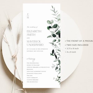 Sage Green Wedding Programs Template, Ceremony Modern Minimal Program, Printable Rustic Greenery ...