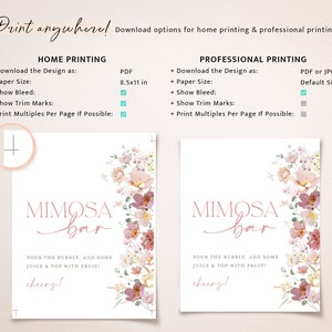 Mimosa Bar Sign, Printable Boho Blush Bridal Shower Juice Tag, Editable ...