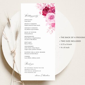 Hot Pink Wedding Programs Template, Floral Ceremony Program, Elegant ...