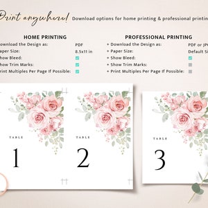 Blush Pink Wedding Table Numbers Card Template, Floral Sage Table ...