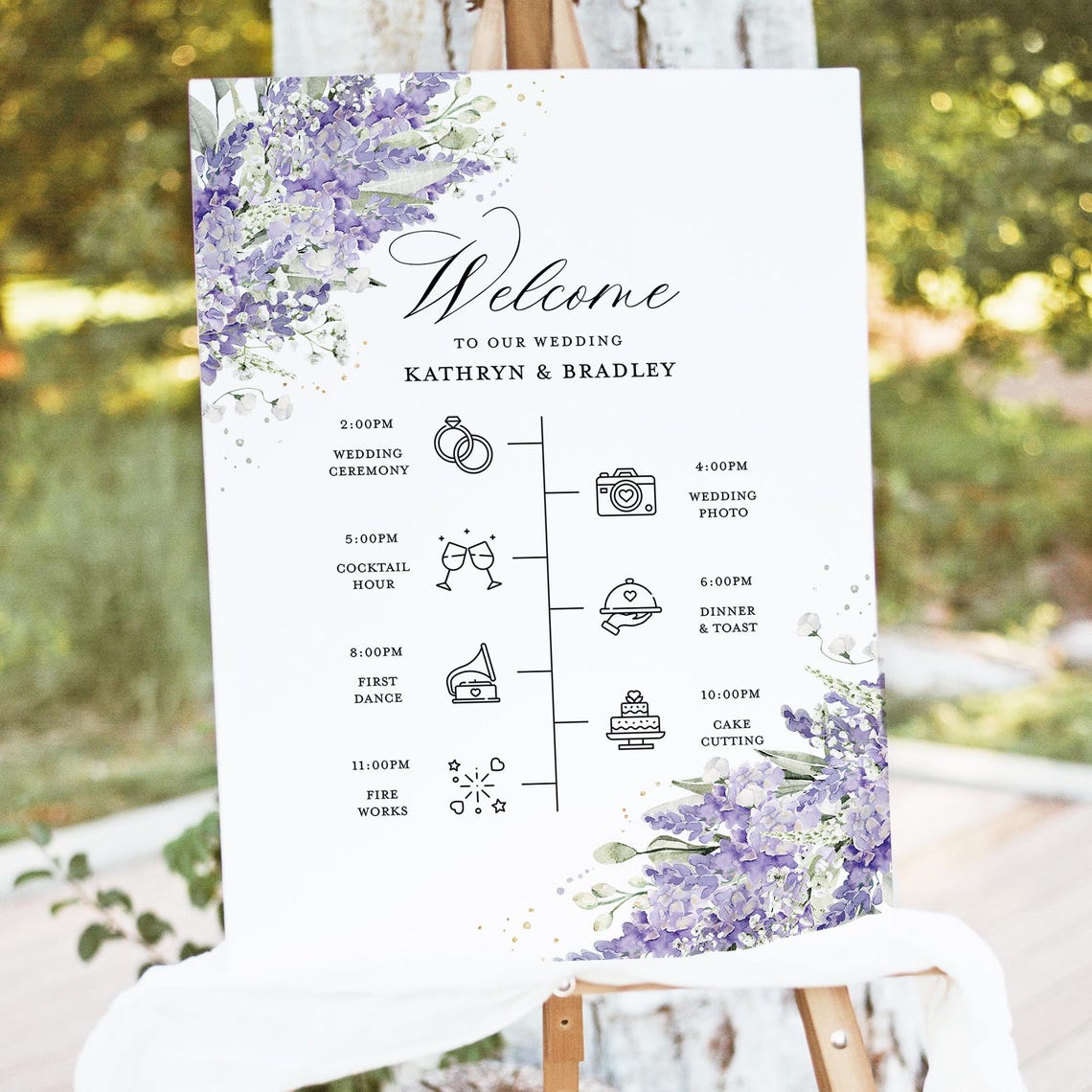 Lavender Wedding Timeline Welcome Sign Template, Lilac Floral Program ...
