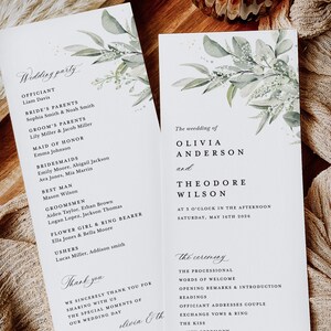 Minimalist Wedding Programs Template, Ceremony Program Sage Eucalyptus ...