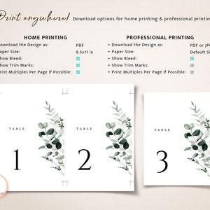 Sage Green Wedding Table Number Card Template, Greenery Table Numbers ...