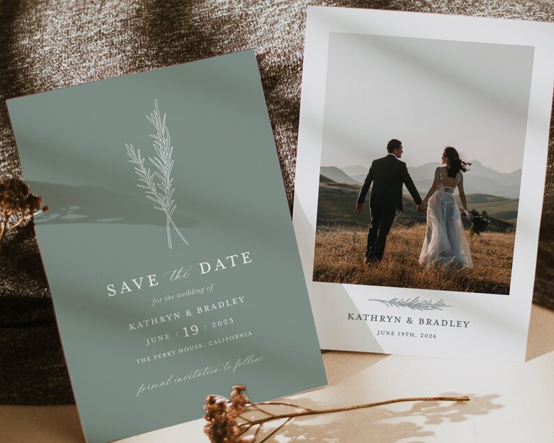 Sage Green Save the Date Template Minimalist Photo Wedding - Etsy