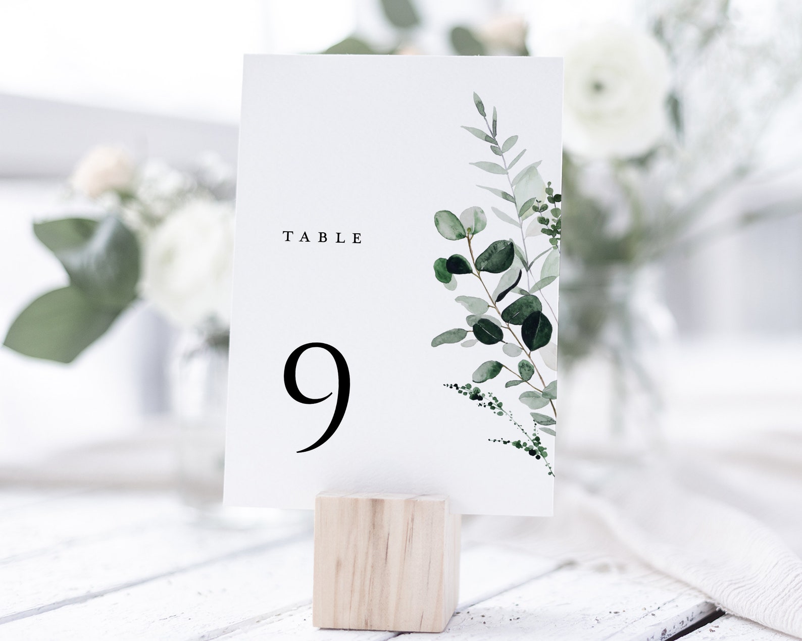 Sage Green Wedding Table Number Card Template, Greenery Table Numbers ...