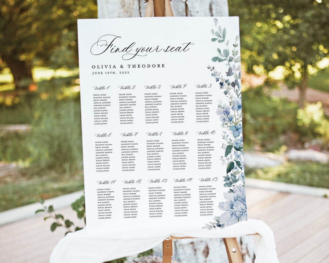 Dusty Blue Wedding Seating Chart Sign Template, Wildflower Boho Floral ...