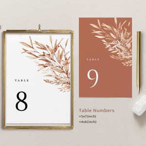 Terracotta Wedding Table Numbers Card Template, Rustic Fall Table ...