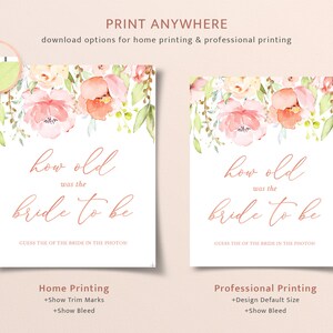 Bridal Shower Game How Old Was the Bride to Be Sign Blush Pink Floral ...