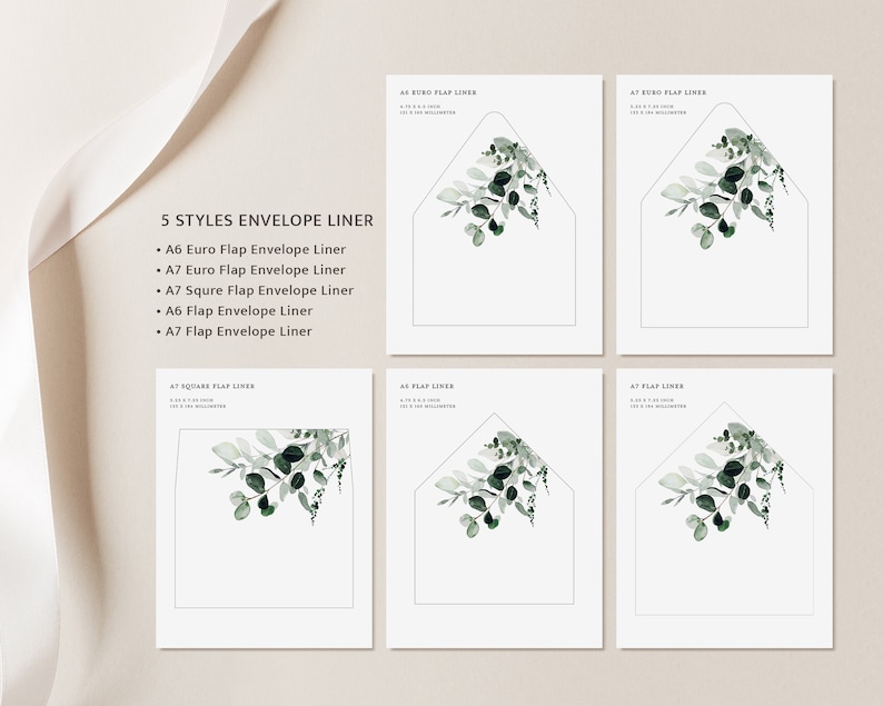 Sage Green Envelope Liner Template, Botanical Rustic A6 and A7 Euro ...