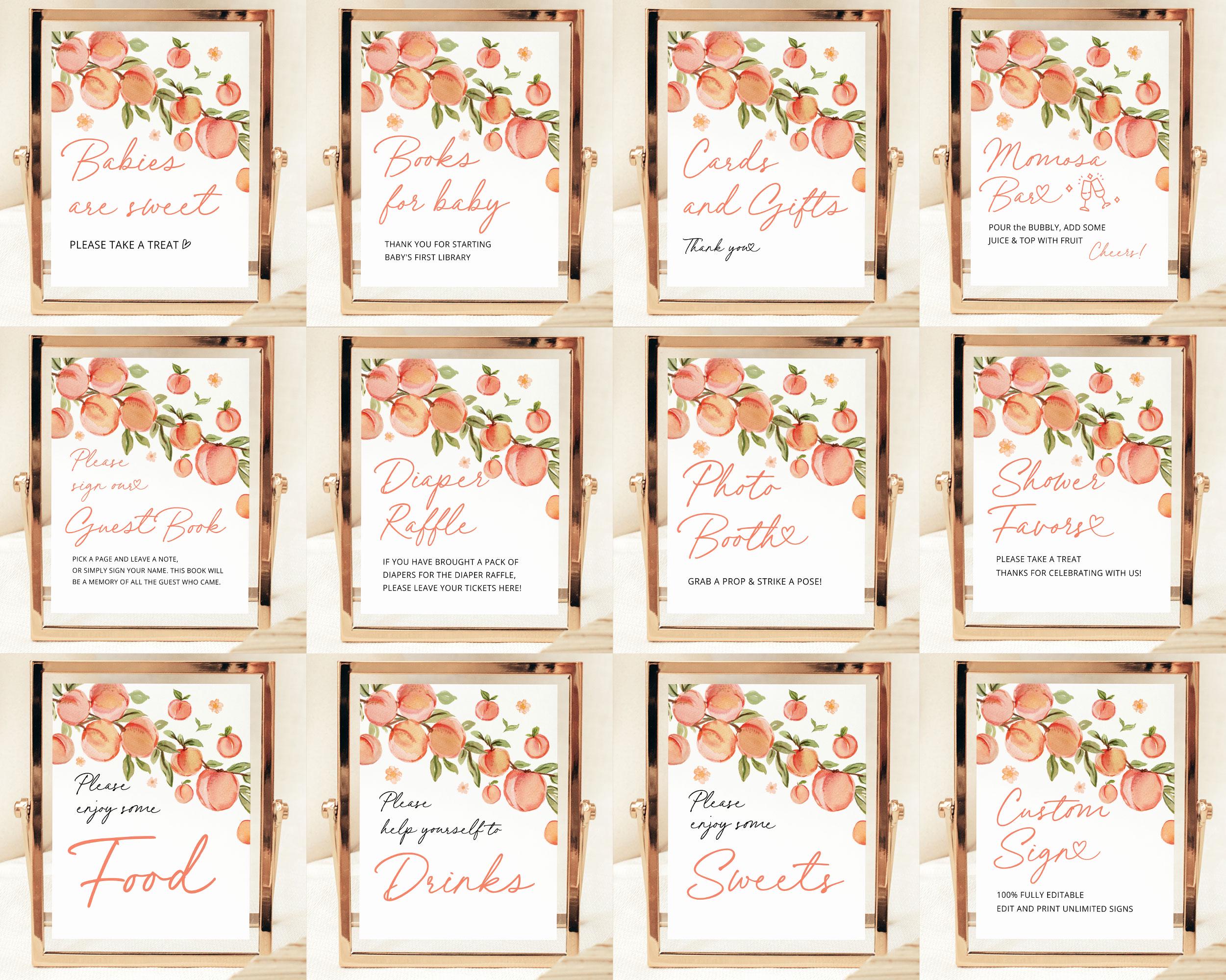Sweet Little Peach Baby Shower Signs Bundle Template, Printable ...