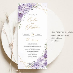 Lavender Wedding Programs Template, Ceremony Lilac Floral Program, Elegant Boho Garden Gold ...