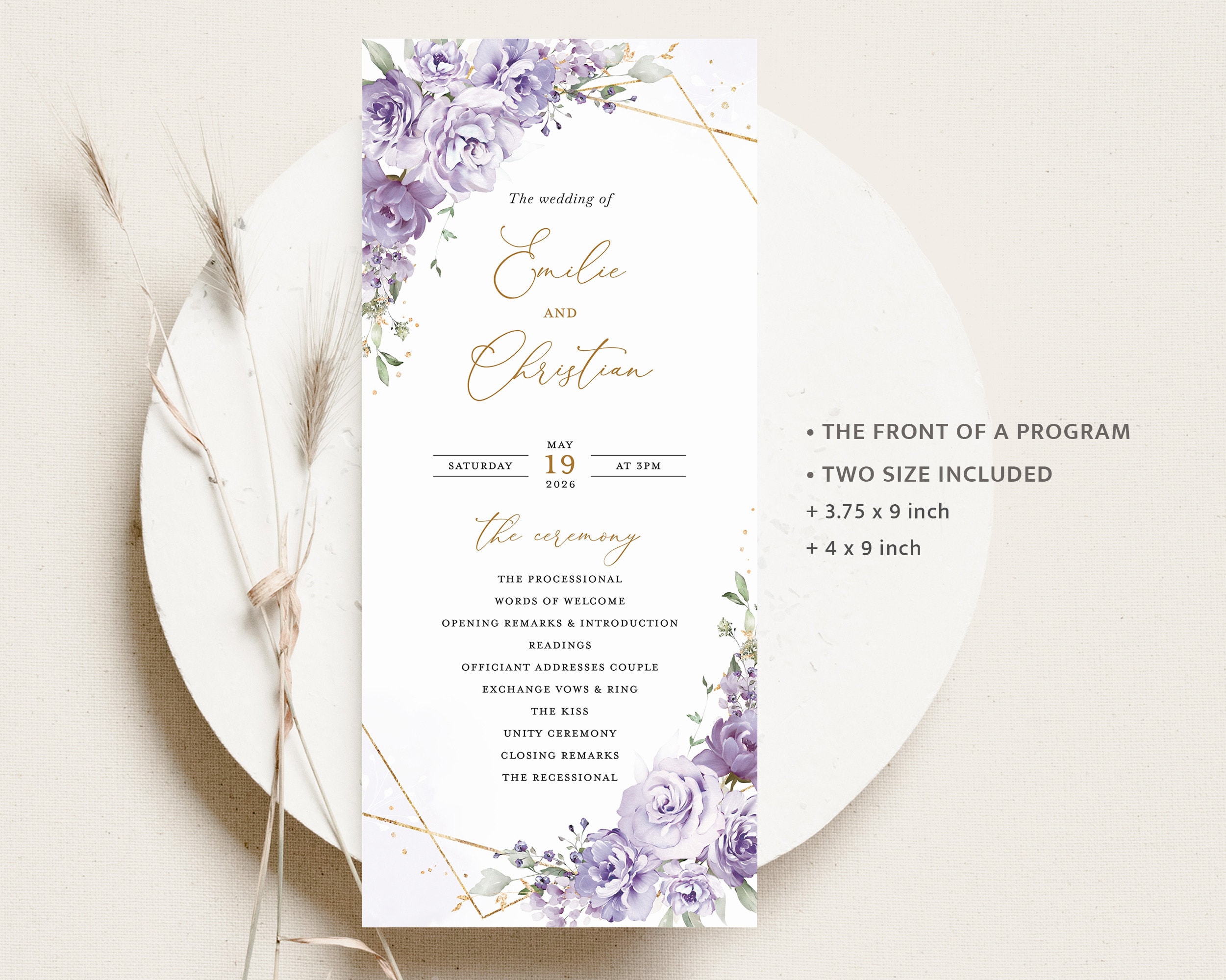 Lavender Wedding Programs Template, Ceremony Lilac Floral Program ...