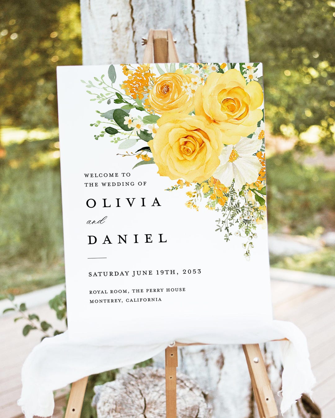 Yellow Floral Wedding Welcome Sign Template, Boho Reception Decor Sign ...