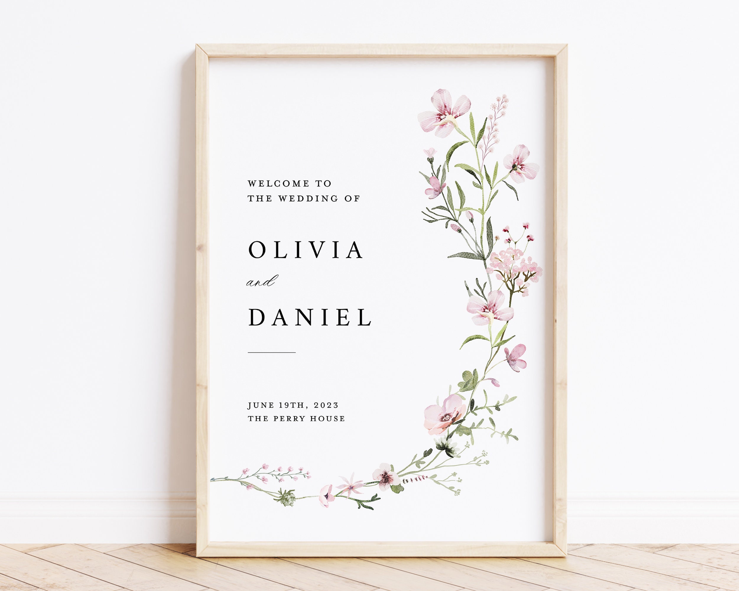Blush Pink Floral Wedding Welcome Sign Template Wildflower - Etsy
