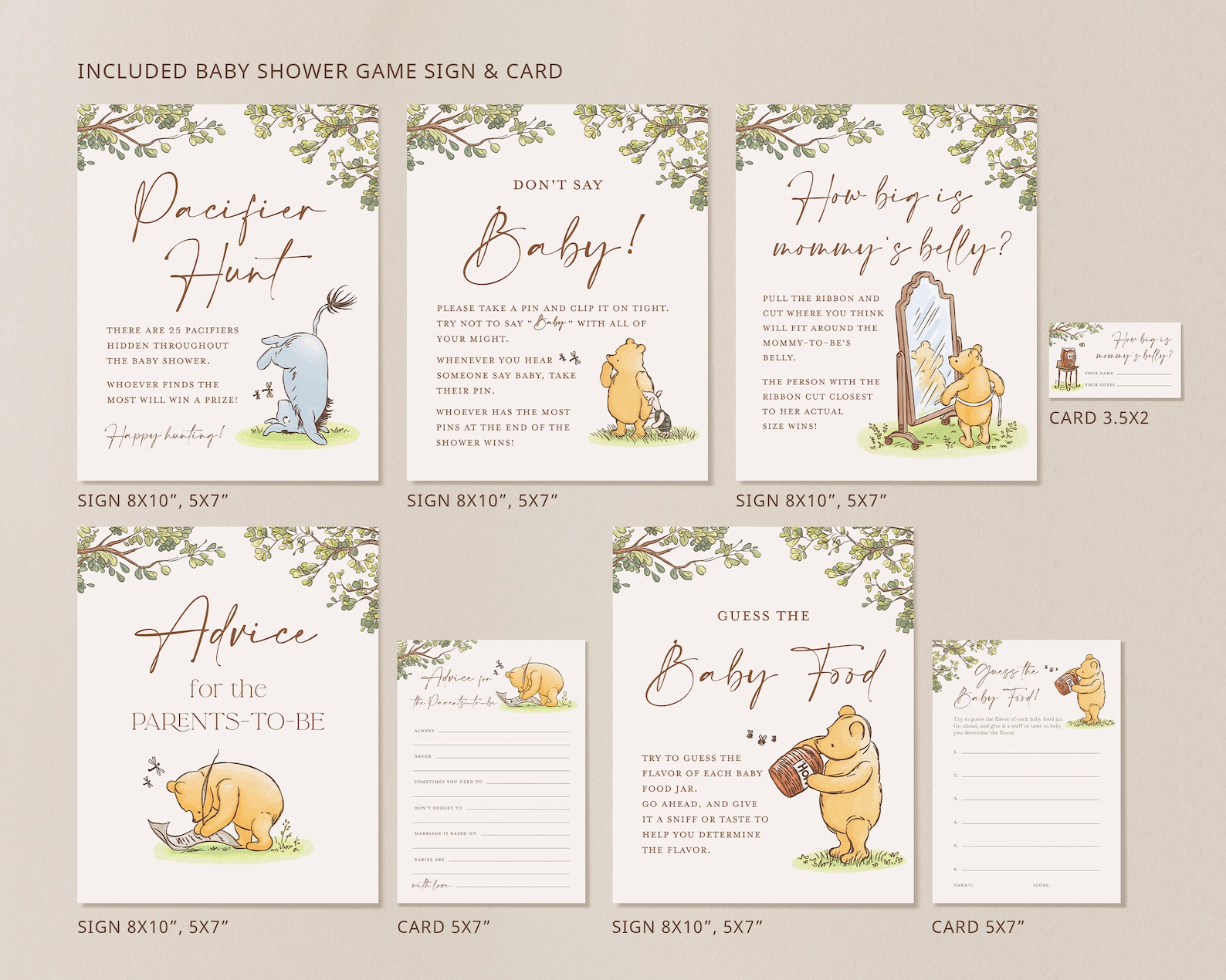 Classic Winnie the Pooh Baby Shower Games Bundle, Printable Editable ...
