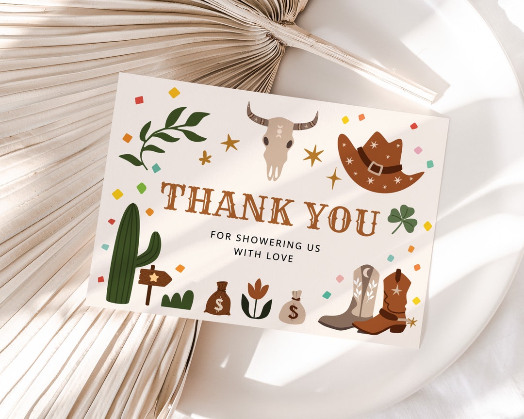 Little Cowboy Baby Shower Thank You Cards Template, Printable Western ...