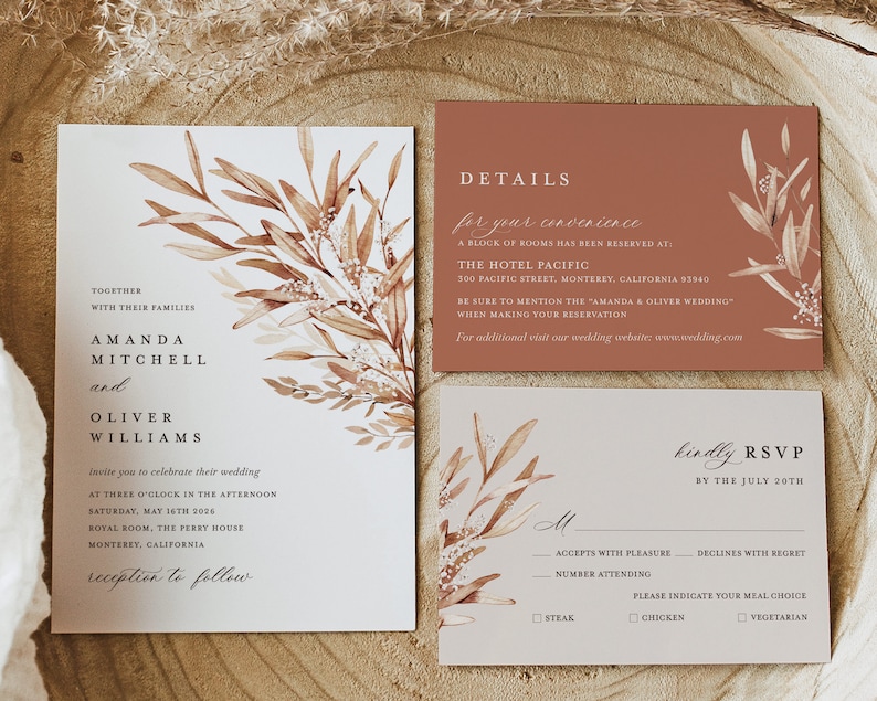 Terracotta Wedding Invitation Template Rustic Fall Wedding - Etsy