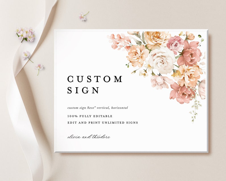 Dusty Rose Custom Wedding Sign Template, Boho Blush Pink Reception ...