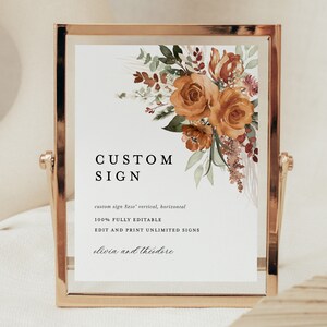 Terracotta Custom Wedding Sign Template, Boho Floral Reception Table ...