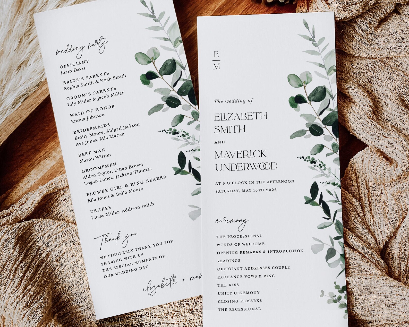 Sage Green Wedding Programs Template, Ceremony Modern Minimal Program ...
