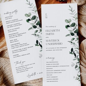 Sage Green Wedding Programs Template, Ceremony Modern Minimal Program ...