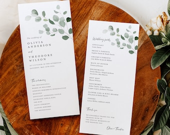 Minimalist Wedding Programs Template, Ceremony Sage Green Modern ...